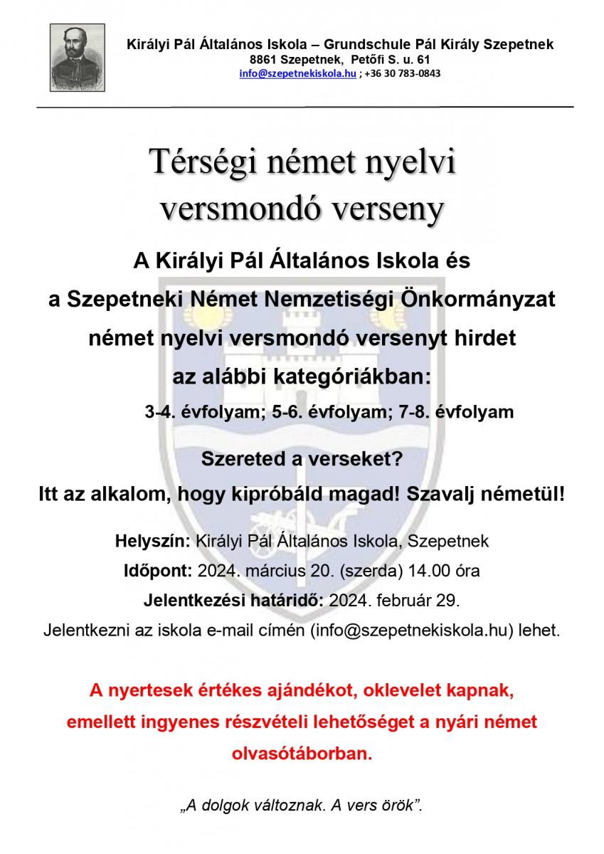 Királyi Pál Általános Iskola - Német nyelvi versmondó verseny 2024.